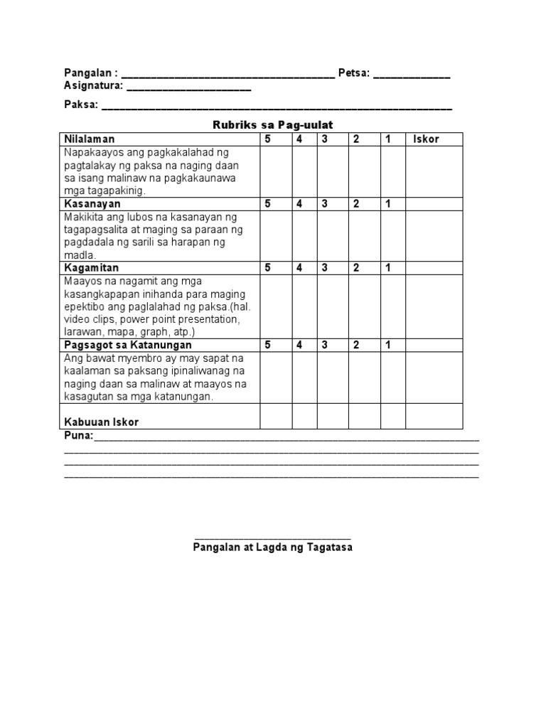 Rubriks Sa Pag-Uulat | PDF