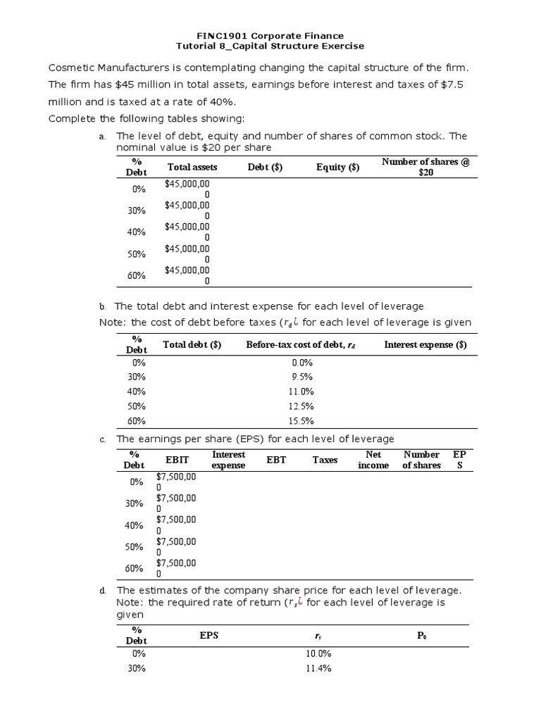 Capital Structure Case Study - Q | PDF | Leverage (Finance) | Capital ...