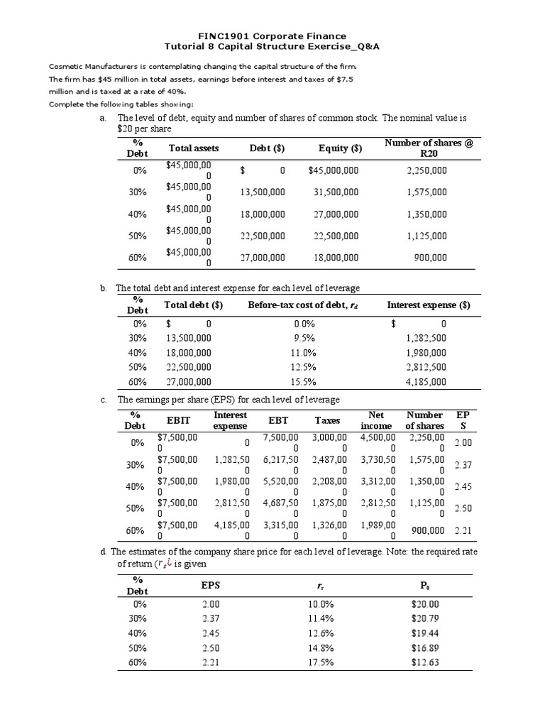 Capital Structure Case Study - Q&A | Download Free PDF | Capital ...