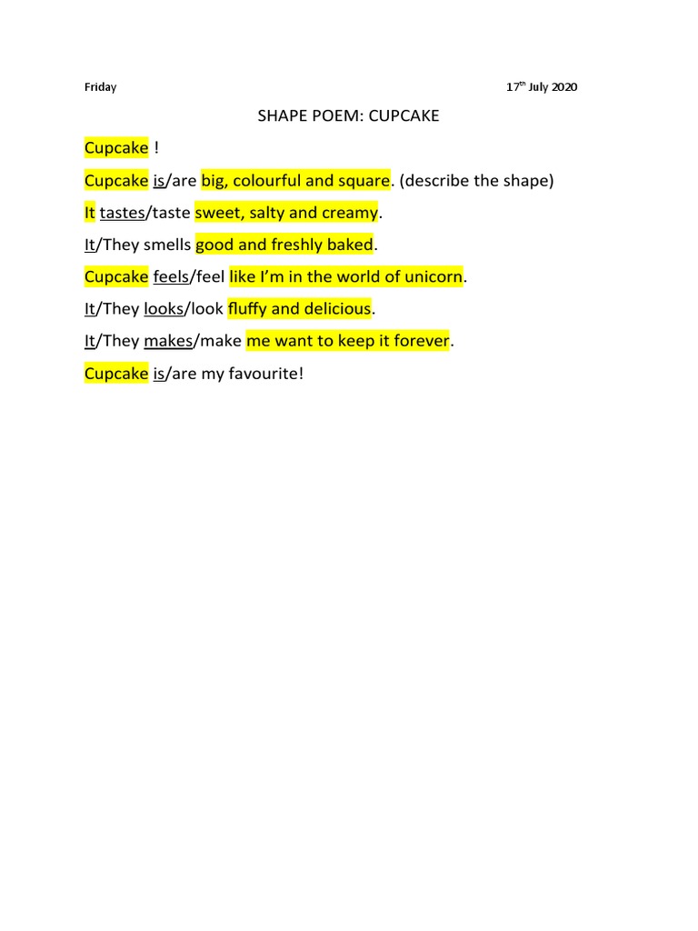 Cupcake Shape Poem Description | PDF