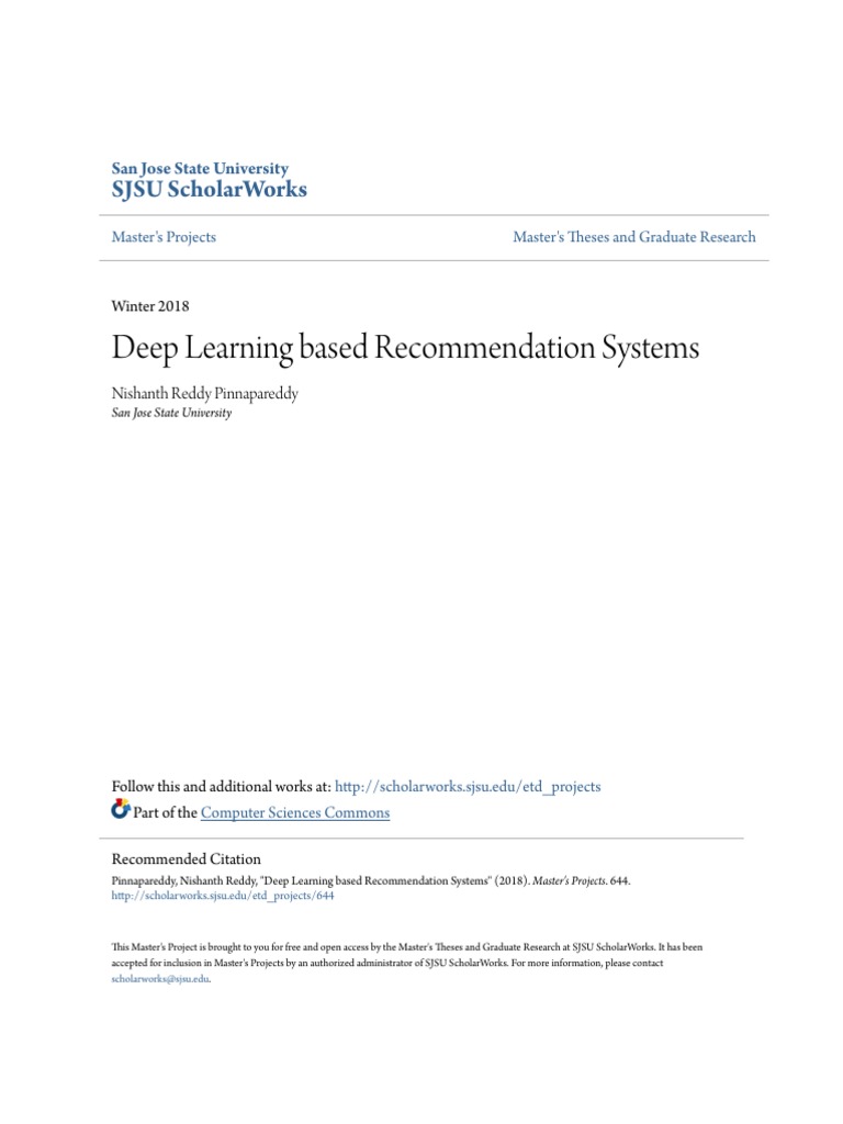 Deep Learning Based Recommendation Systems | PDF | Artificial Neural Network | Deep Learning