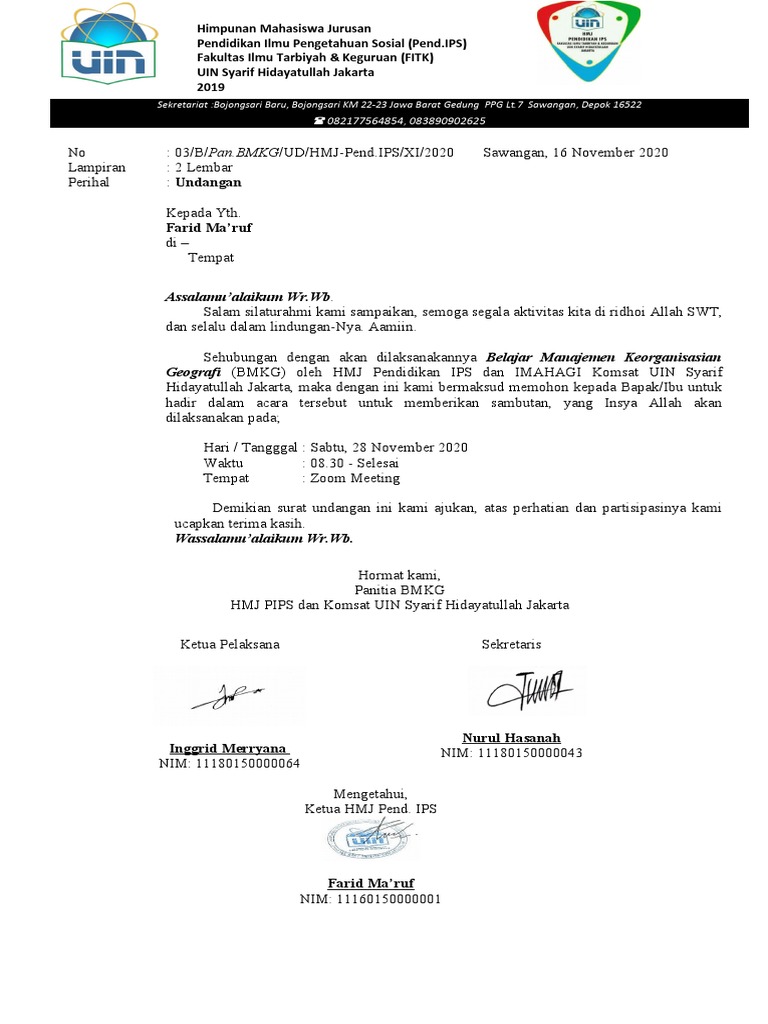 Surat Undangan Pres HMJ | PDF