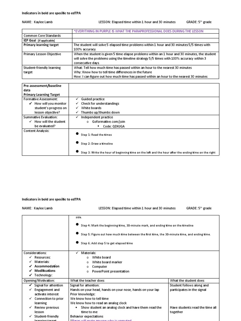 Everything in Purple Is What The Paraprofessional Does During The ...