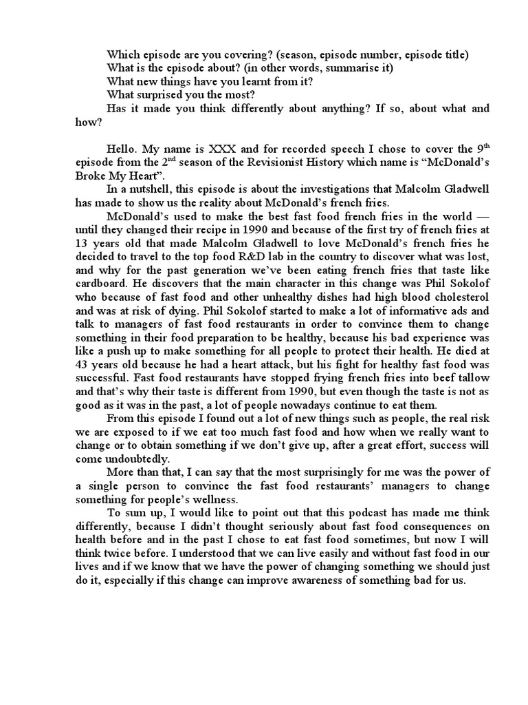 Revisionist History | PDF | French Fries | Mc Donald's