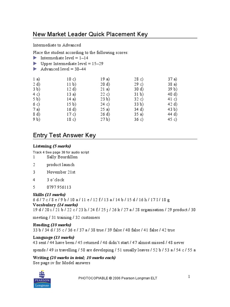 Qdoc - Tips - New Market Leader Answer Keys | PDF | Business