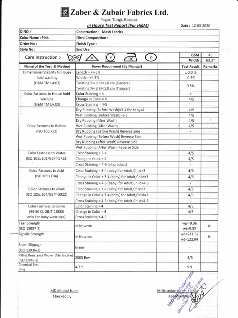 Mesh Fabric Test Report | PDF | Textiles | Materials