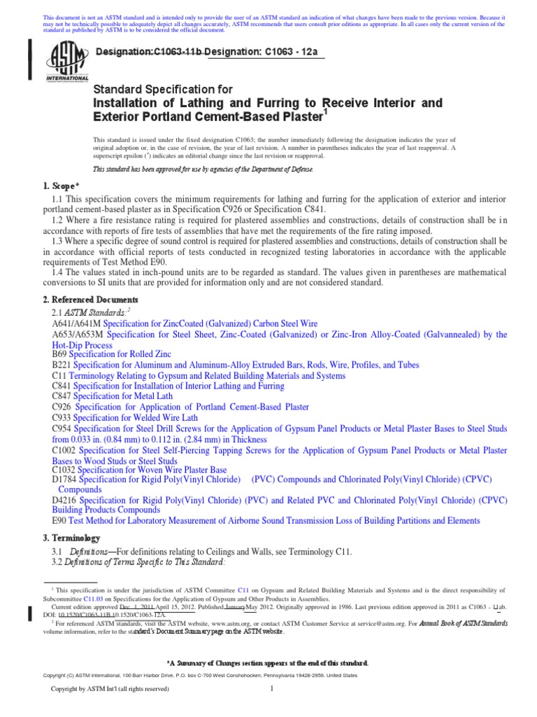 ASTM C1063-12a - Standard Specification For Installation of Lathing and ...