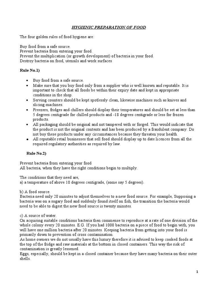 Hygiene Preparation of Food | PDF | Food Preservation | Foods