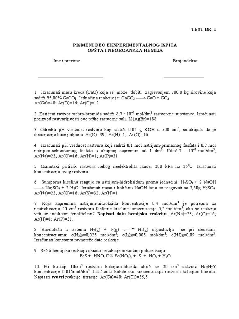 Kolokvijumi Neorganska | PDF