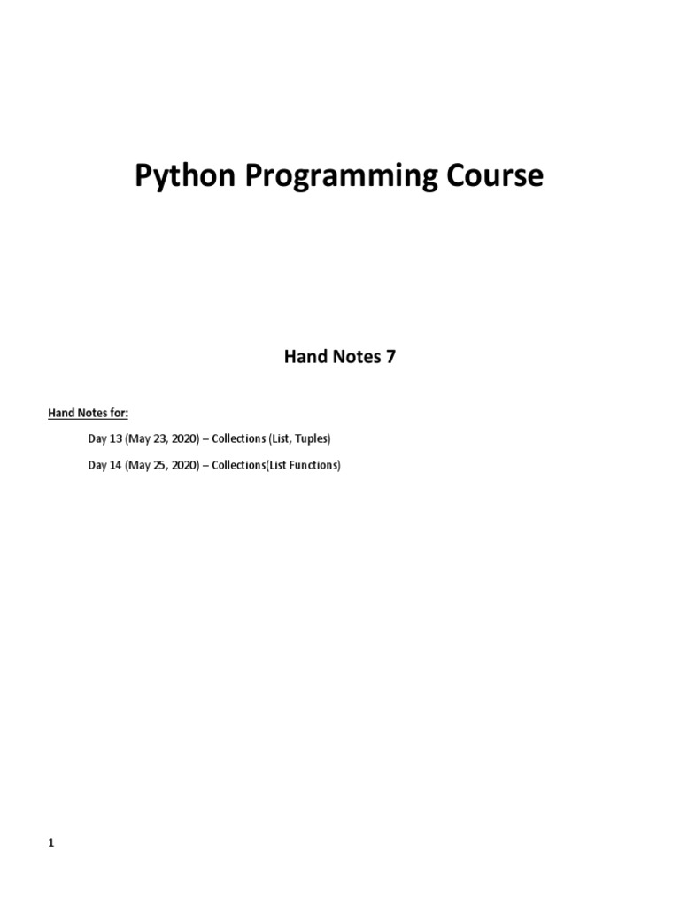 Python Course Vii Lists And Tuples Pdf Anonymous Function Parameter Computer Programming 
