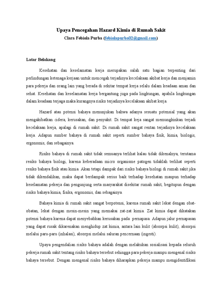 Clara Febiola - 191101100 - Upaya Pencegahan Hazard Kimia | PDF | Pengembangan Diri