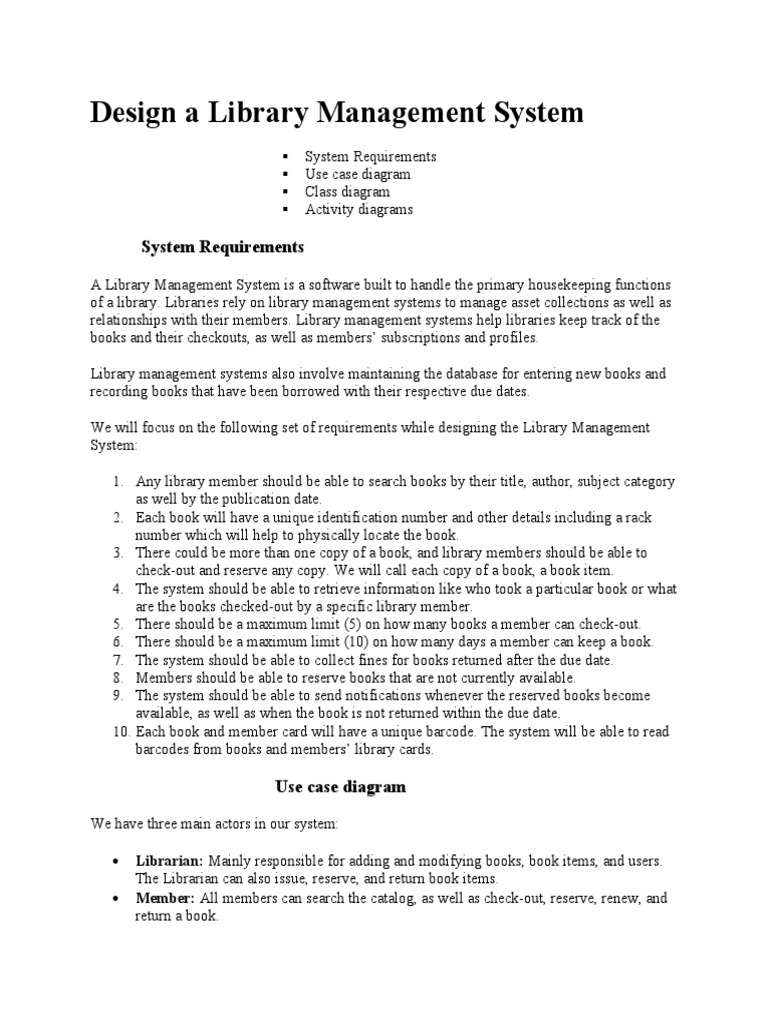 Library Management System Design | PDF | Books | Use Case