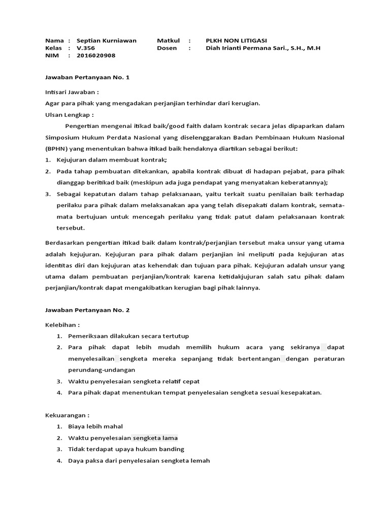 Jawaban UAS PLKH NON LITIGASI | PDF