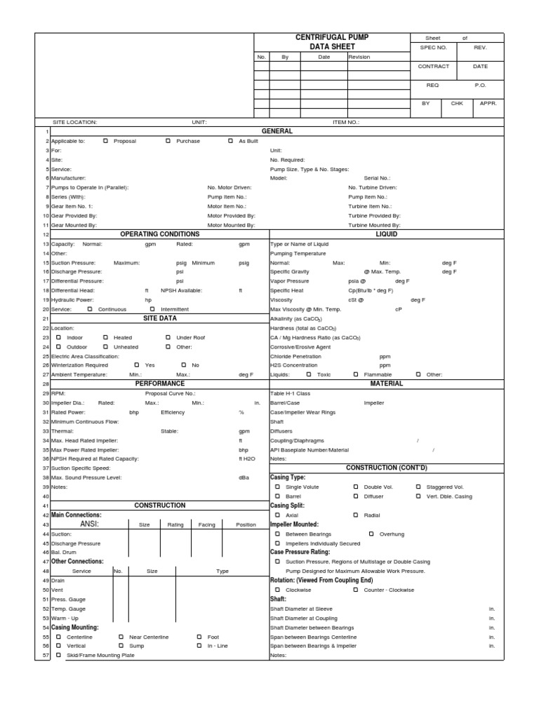 General: Centrifugal Pump Data Sheet | PDF | Pump | Bearing (Mechanical)