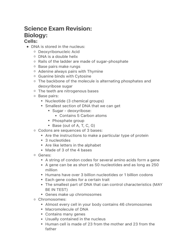 Science Exam Revision: Biology:: Cells | PDF | Meiosis | Mitosis