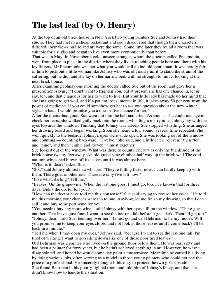 The Last Leaf (By O. Henry) | PDF