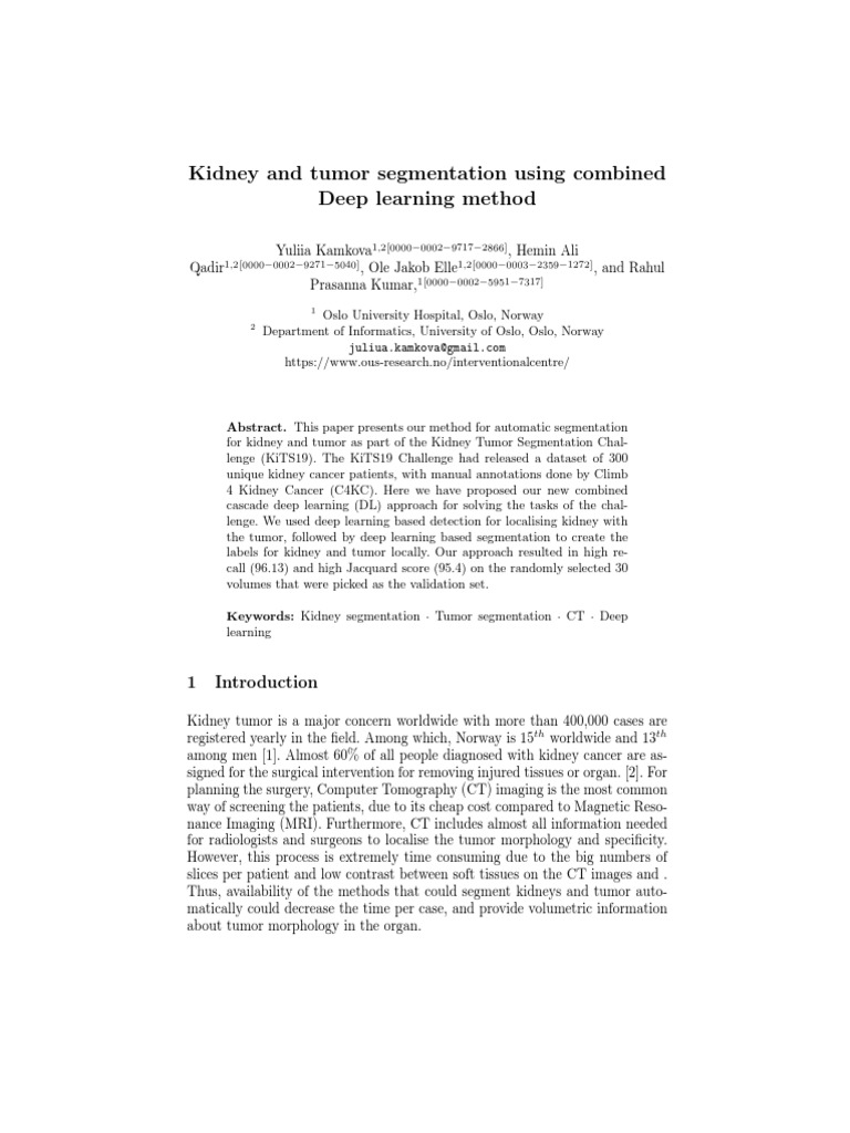 Kidney and Tumor Segmentation Using Combined Deep Learning Method | PDF ...