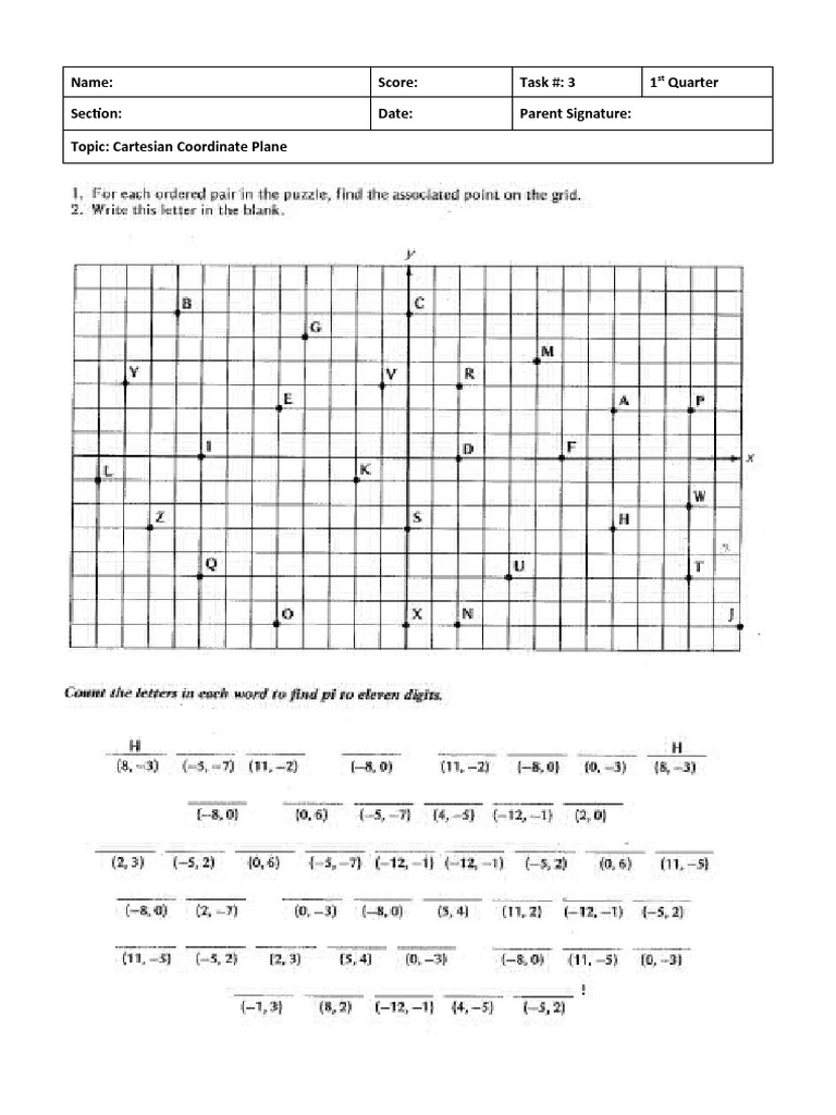 Cartesian Coordinate Plane Task 3 | PDF