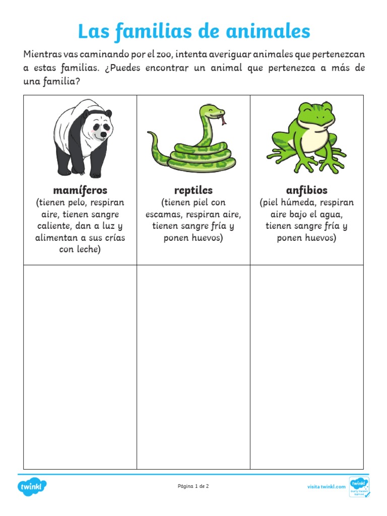 Explorando las diferentes familias de animales en el zoo | PDF