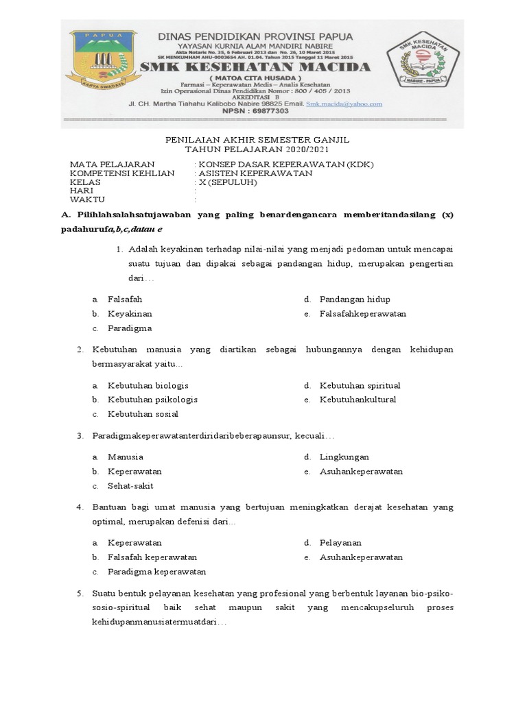 Soal Uas KDK KLS X | PDF | Sains & Matematika