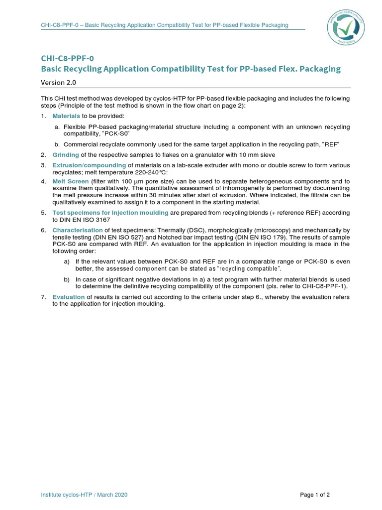 CHI-C8-PPF-0-2.0 - Basic Recycling Material Compatibility Test For ...