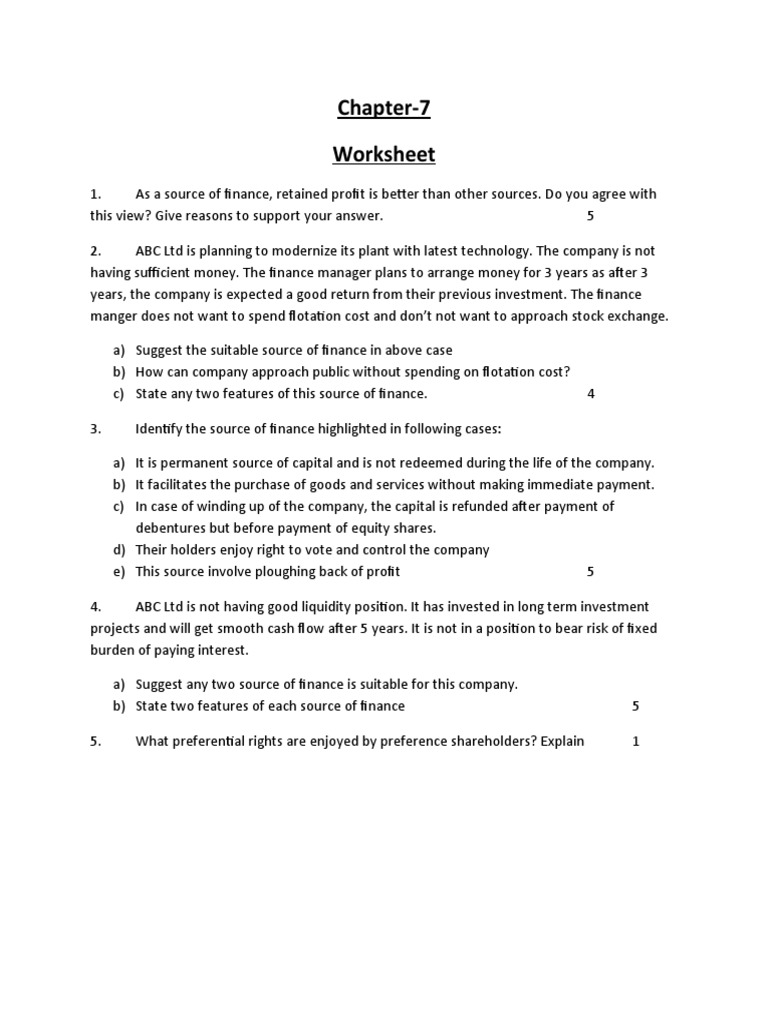 Chapter-7 Worksheet | PDF