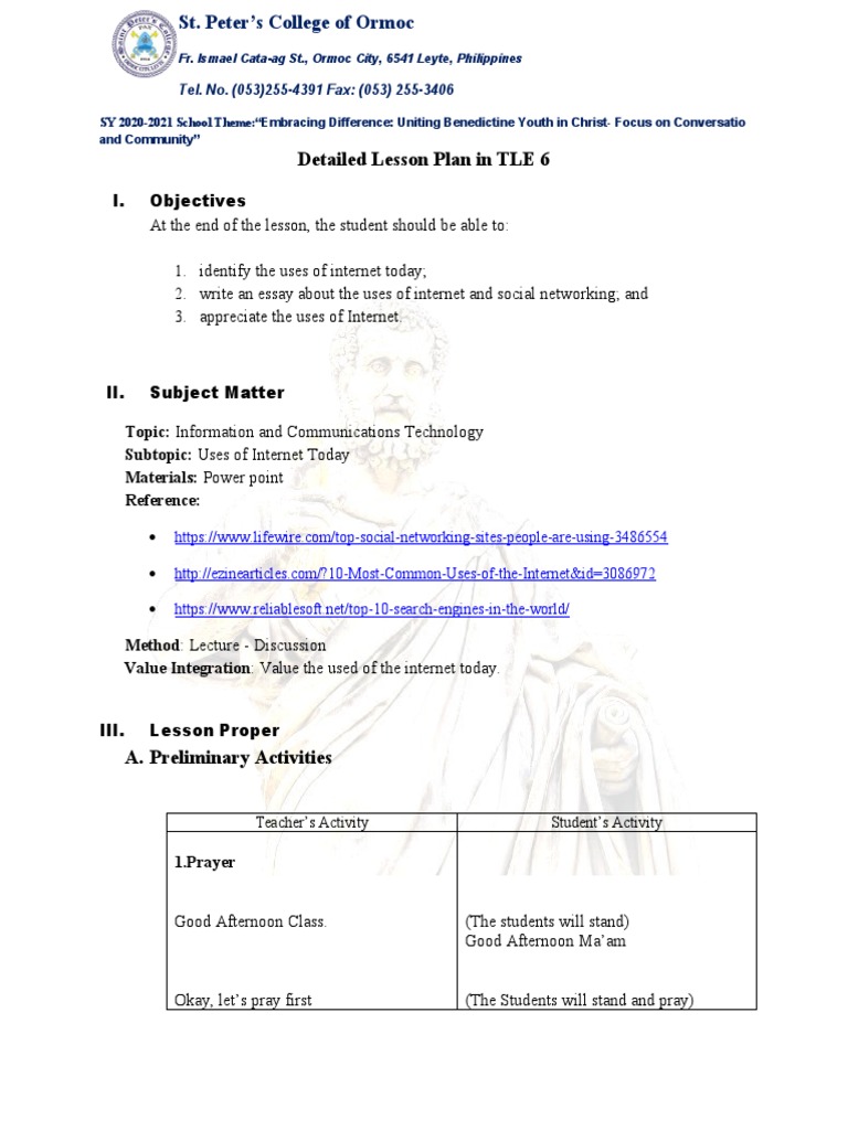 Detailed Lesson Plan in TLE 9 | PDF | Internet | Lesson Plan