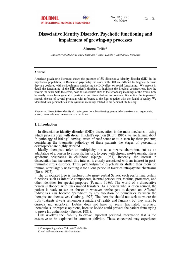 Dissociative Identity Disorder PDF | PDF | Dissociation (Psychology ...