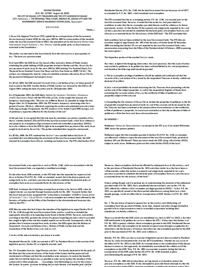 G. City of Davao v. RTC Davao | PDF | Statutory Interpretation | Repeal