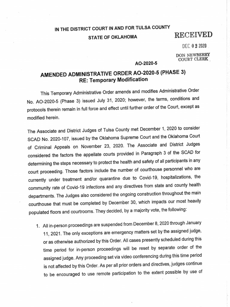 Tulsa District Court New Administrative Order | PDF
