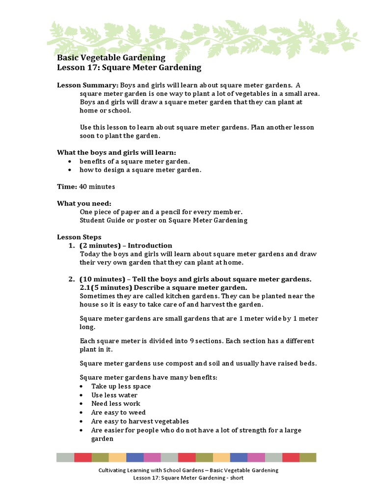 Basic Vegetable Gardening Lesson 17: Square Meter Gardening | PDF ...