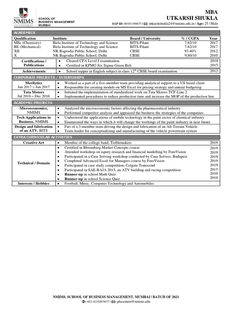 MBA Utkarsh Shukla:: Utkarshshukla24@nmims - Edu.in - Age: 25 - Male | Download Free PDF ...