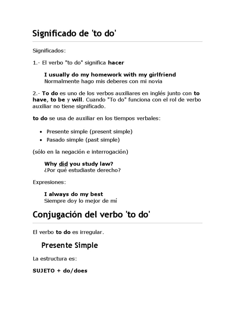 Uso y conjugación del verbo "to do" | PDF | Verbo | Conjugación gramatical
