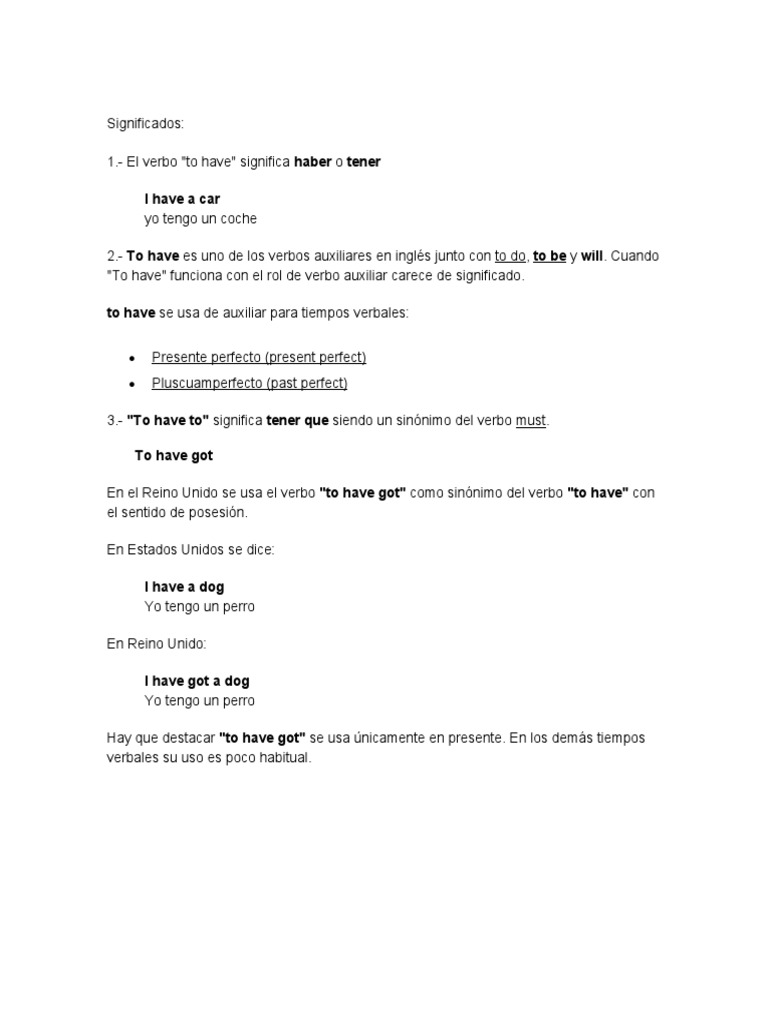 Verbo To Have (Tener) | PDF | Conjugación gramatical | Verbo