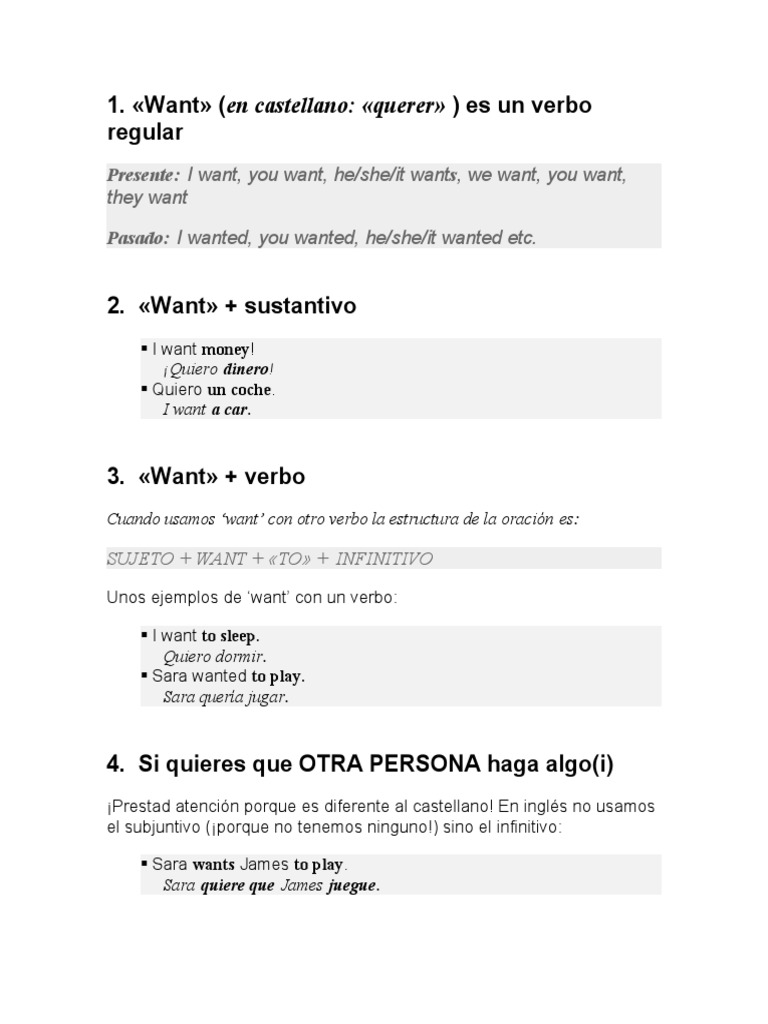 Verbo To Want (Querer) | PDF | Deportes y actividades al aire libre