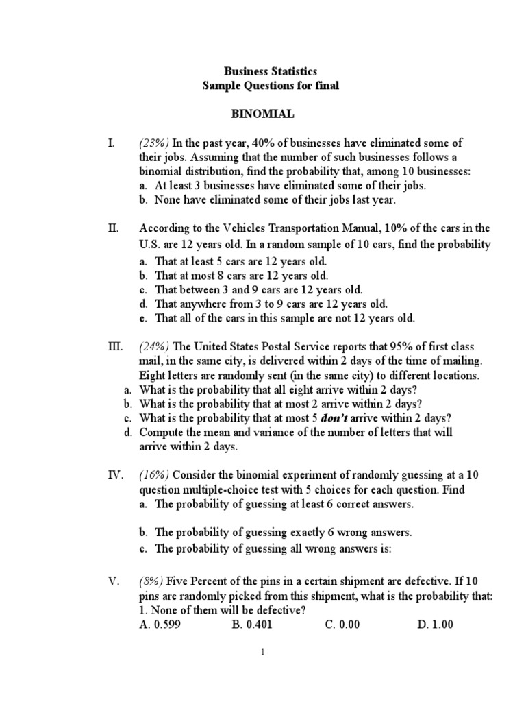 Sample Questions For Final | Download Free PDF | Normal Distribution ...