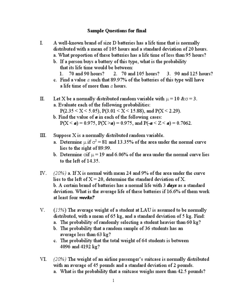 Sample Questions For Finals | PDF | Confidence Interval | Normal ...