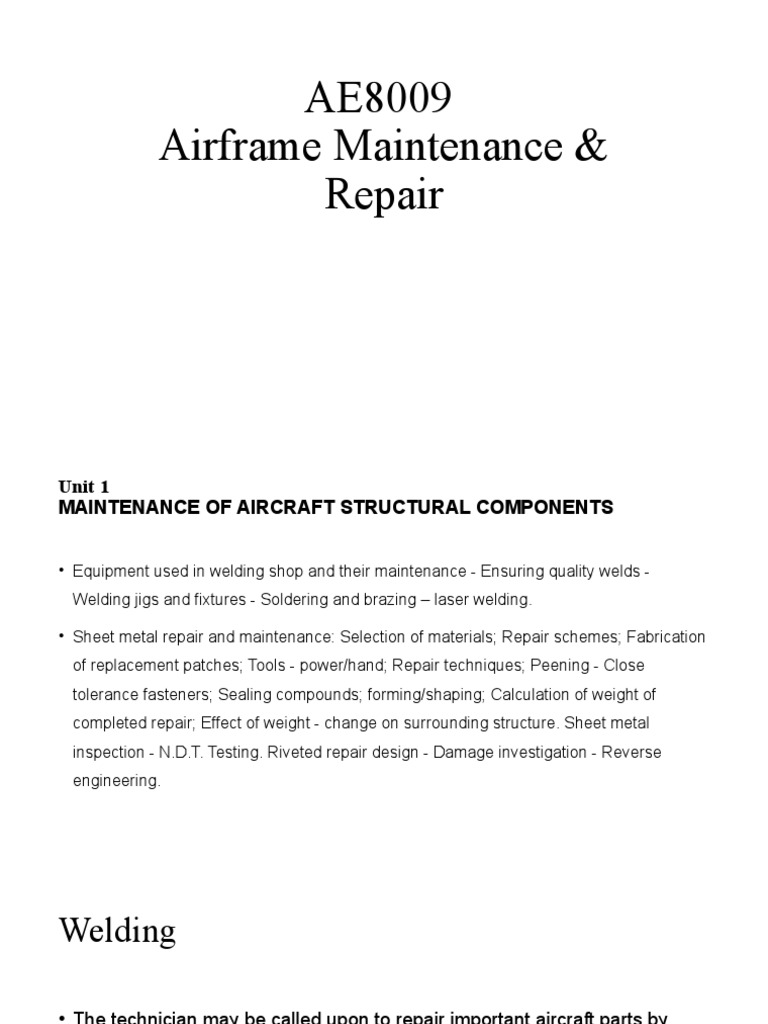 Maintenance and Repair of Aircraft Structural Components: Fundamentals ...