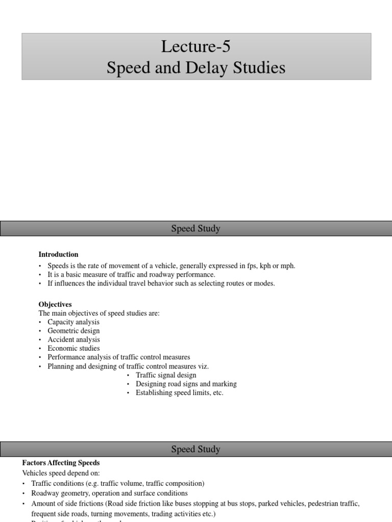 Lecture 5 Speed and Delay Study 1 PDF | PDF | Traffic | Road