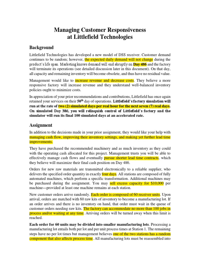 Littlefield Game 2 Overview | PDF | Inventory | Prices