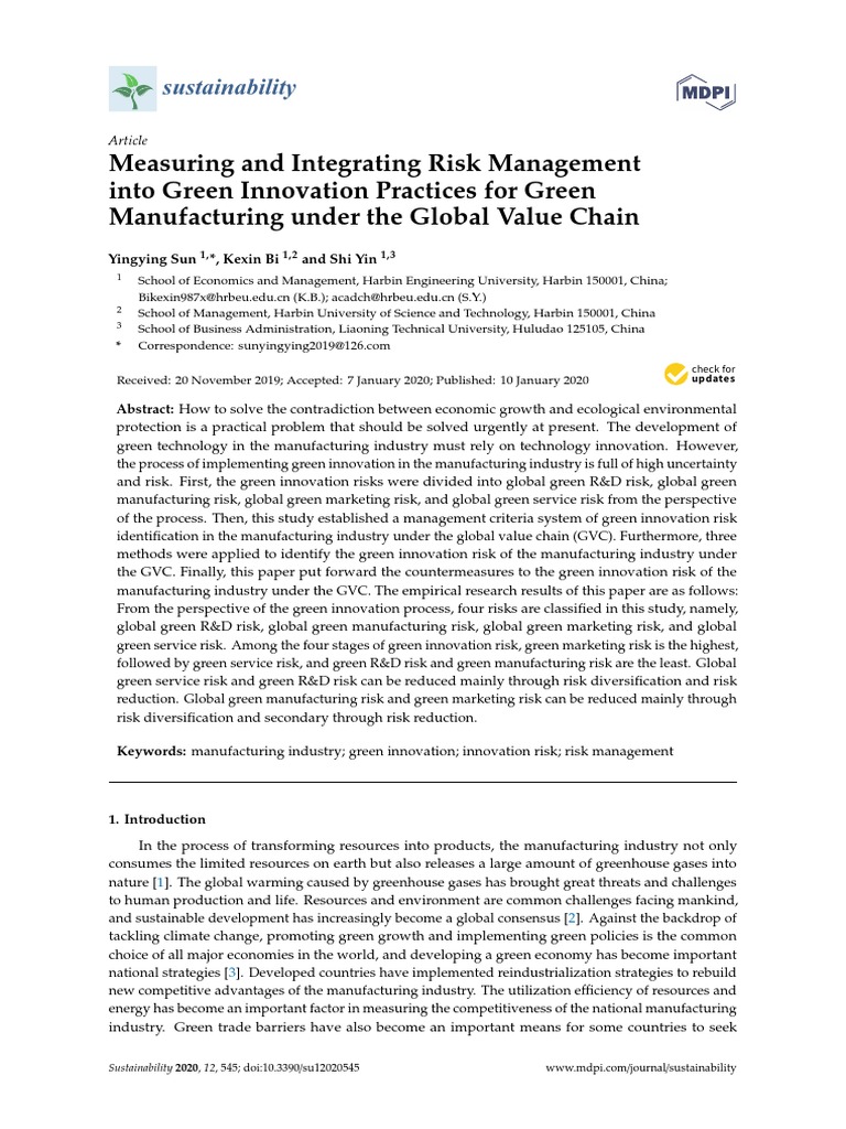 Measuring and Integrating Risk Management Into Green Innovation ...