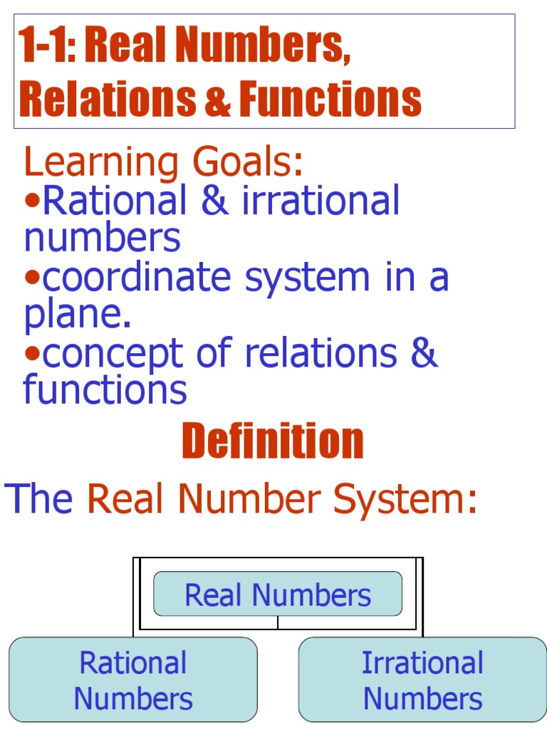 Lecture 1.1 Real No, Relation & Functions | PDF | Numbers | Function ...