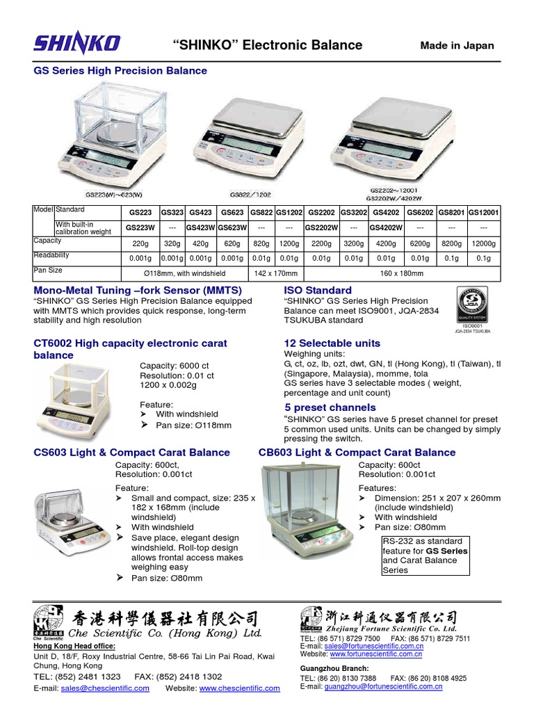 "SHINKO" Electronic Balance: GS Series High Precision Balance | PDF