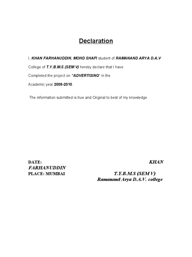 Advertising Project Declaration and Overview | PDF | Promotion And ...