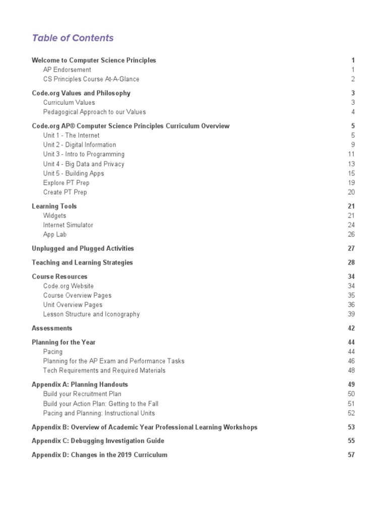 CS Principles Curriculum Guide 2019 - 2020 | PDF | Internet Protocols ...