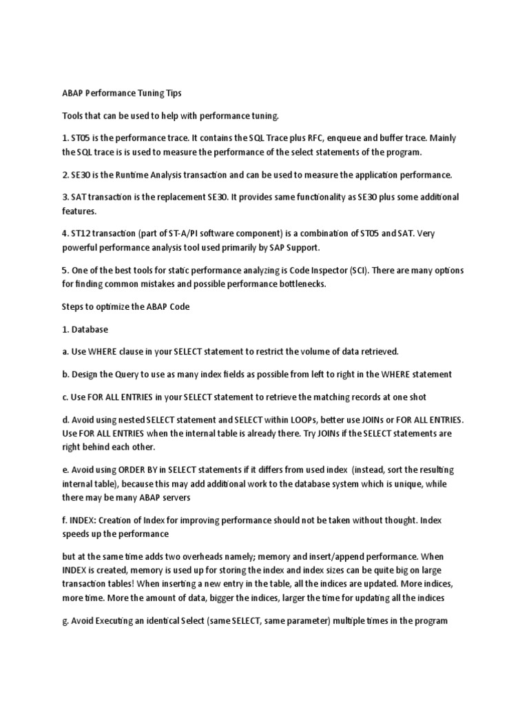 SAP ABAP Performance Analysis | PDF | Class (Computer Programming ...