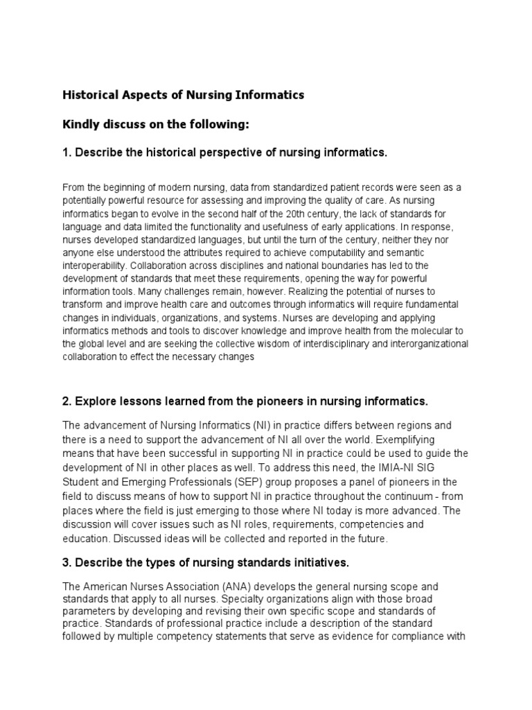 Evolution of Nursing Informatics History | PDF | Health Informatics ...