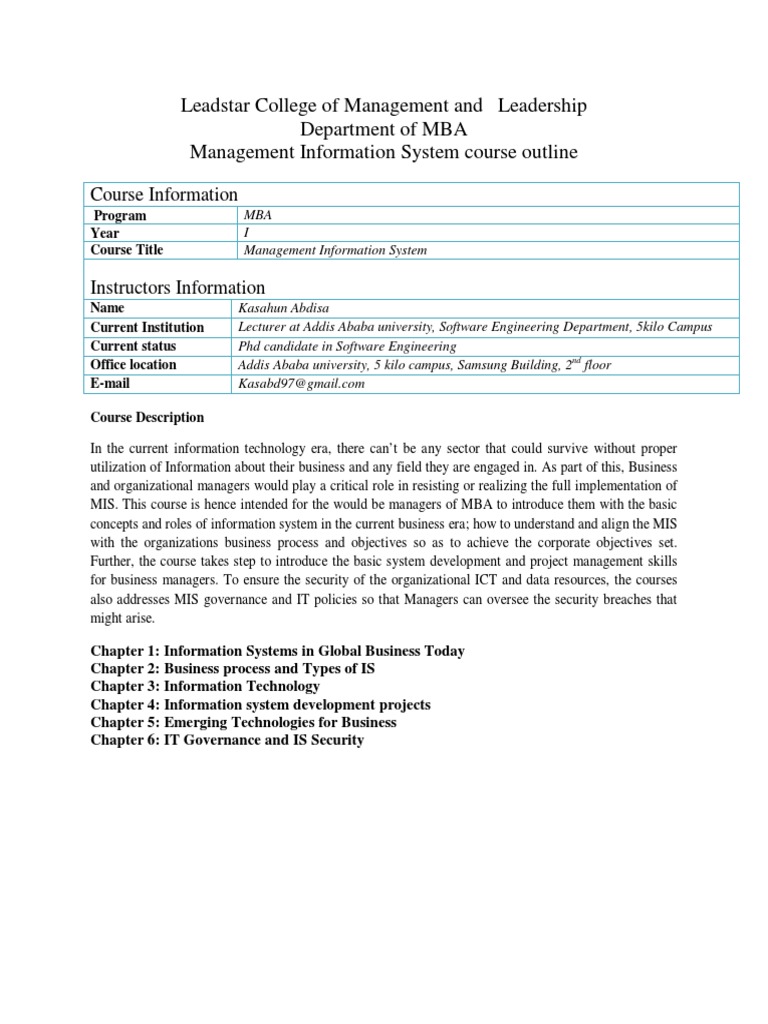 Leadstar College of Management and Leadership Department of MBA ...