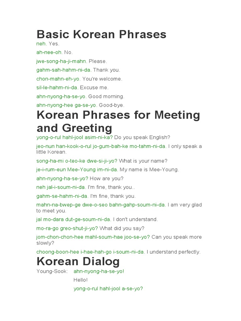 Basic Korean Phrases Pdf