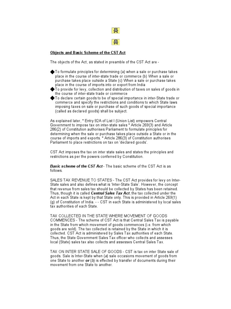 Objects and Basic Scheme of The CST Act | PDF | Taxes | Excise